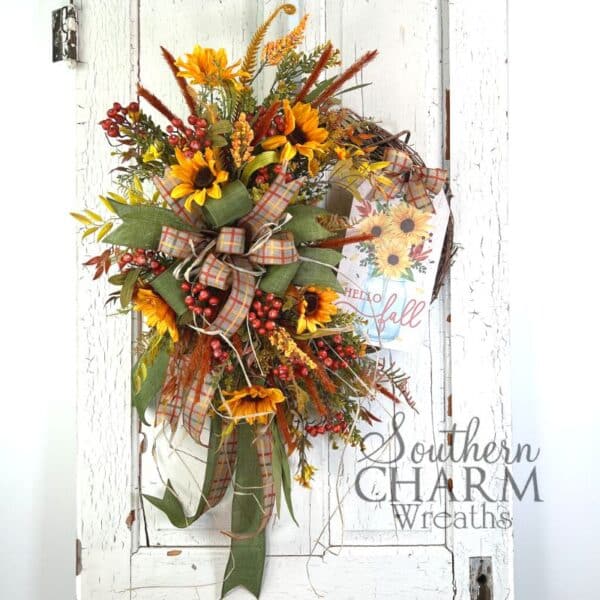 DIY Sunflower Hello Fall Grapevine Wreath - Southern Charm Wreaths
