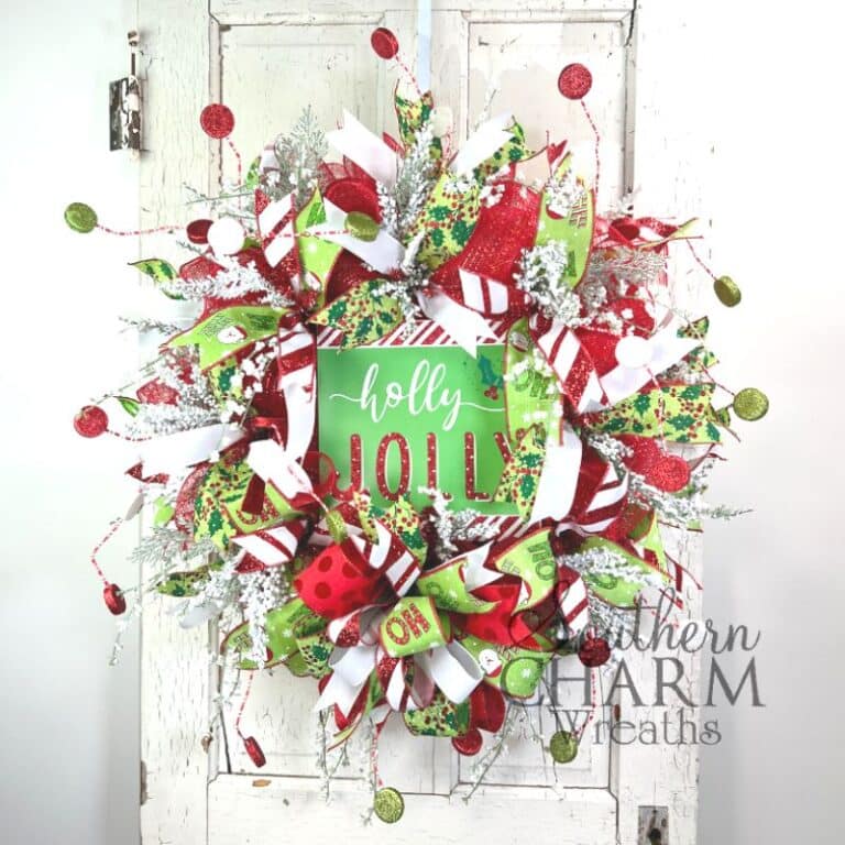 DIY Holly Jolly Deco Mesh Christmas Wreath - Southern Charm Wreaths